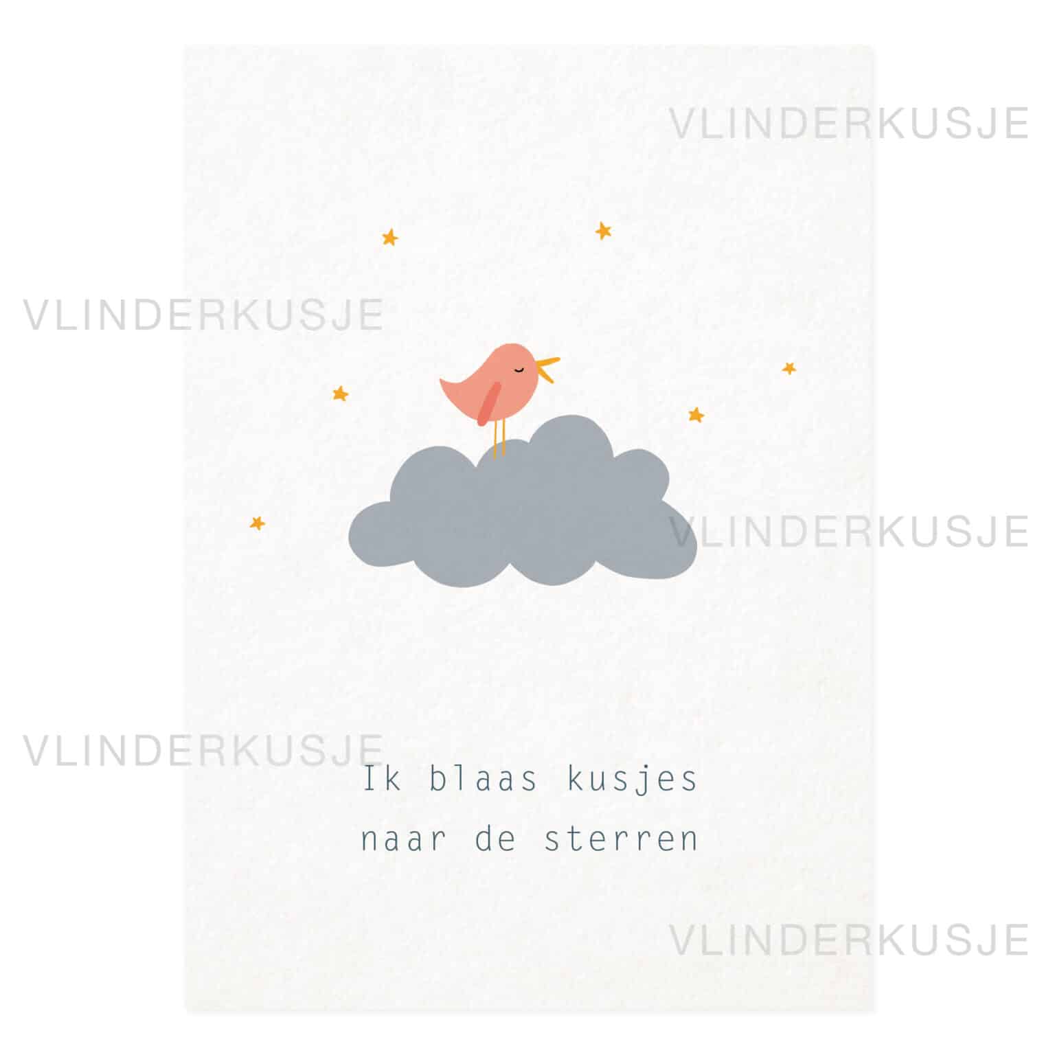 Ansichtkaart 'Ik blaas kusjes naar de sterren' - Vlinderkusje